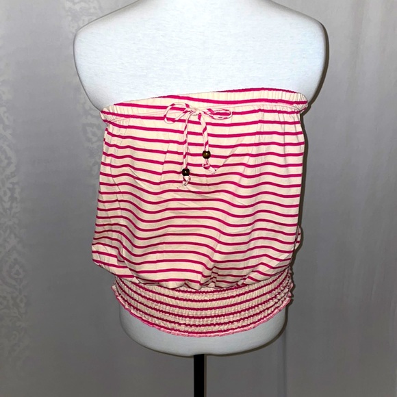 Poof! | Tops | Poof Pink And Off White Strapless Halter Medium Nwt ...